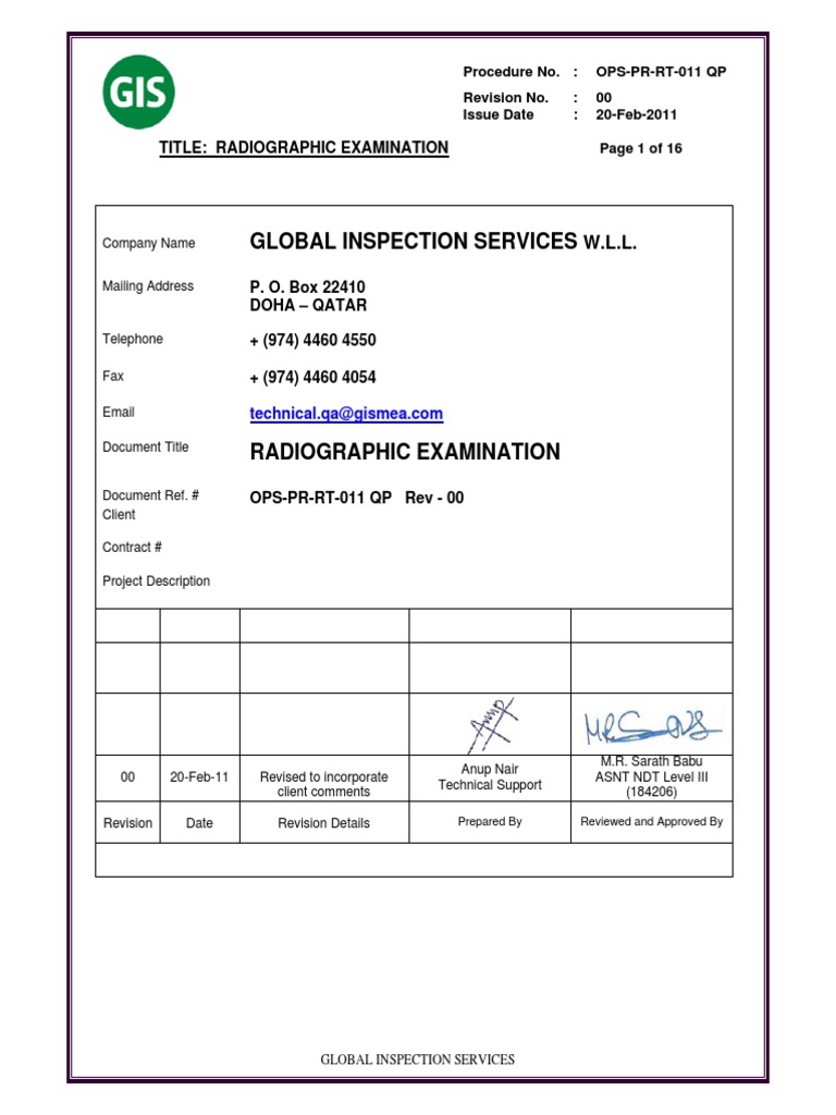 NDT RT Procedure | PDF | Nondestructive Testing | Radiography