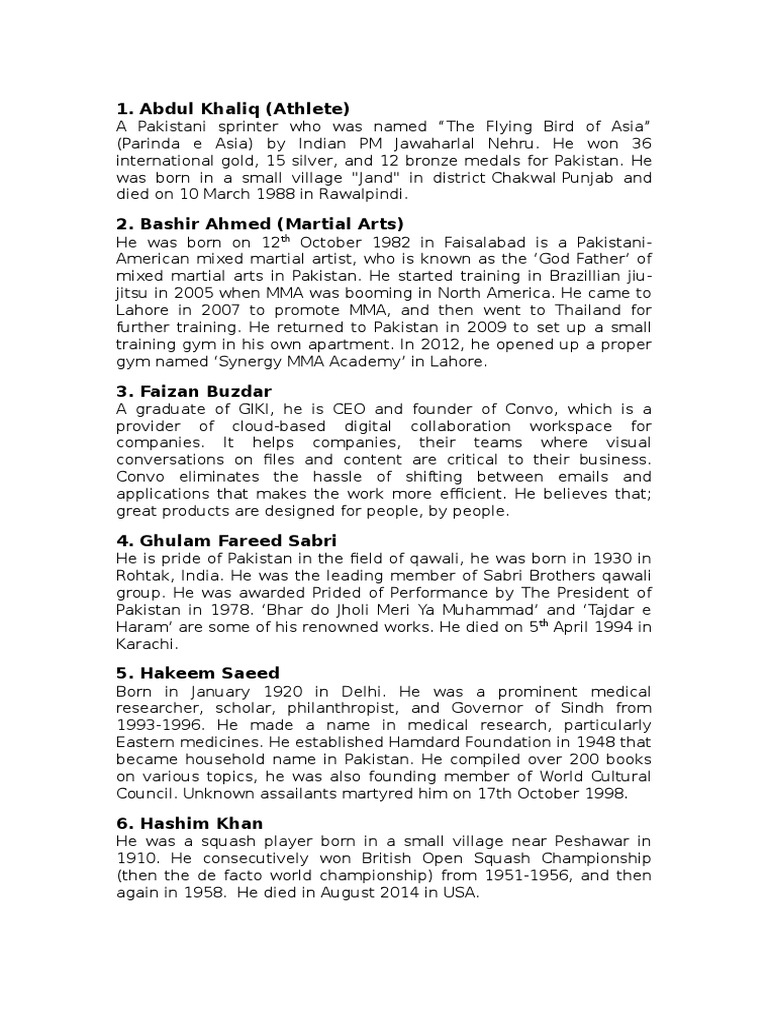 Profiles of Prominent Pakistanis: Leaders, Artists, Athletes and More ...