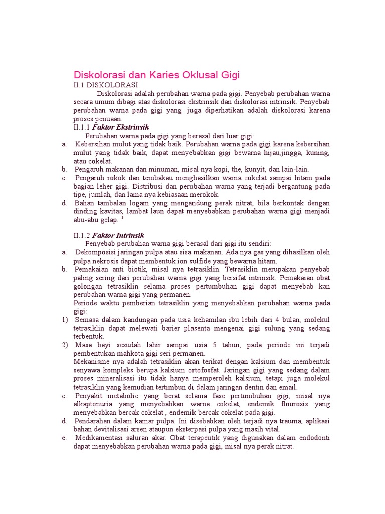Diskolorasi Dan Karies Oklusal Gigi | PDF