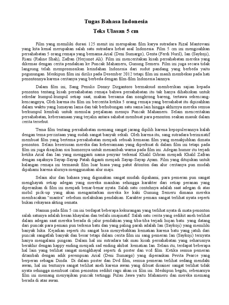 Contoh Teks Ulasan Film 5 Cm - Kaisar Soal