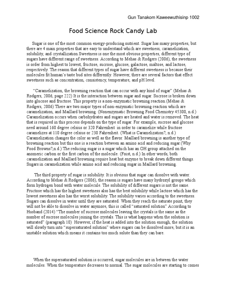 Rock Candy Lab Report | PDF | Carbohydrates | Fructose