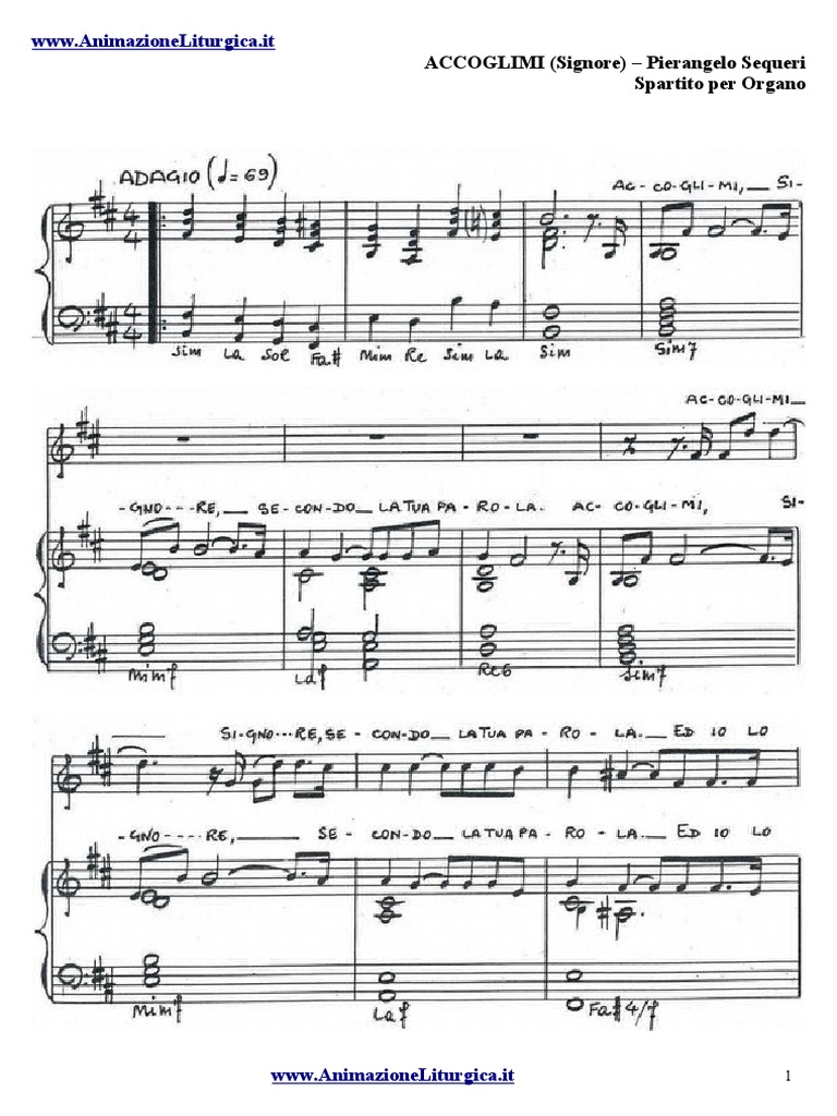 Accoglimi Signore Spartito Per Organo