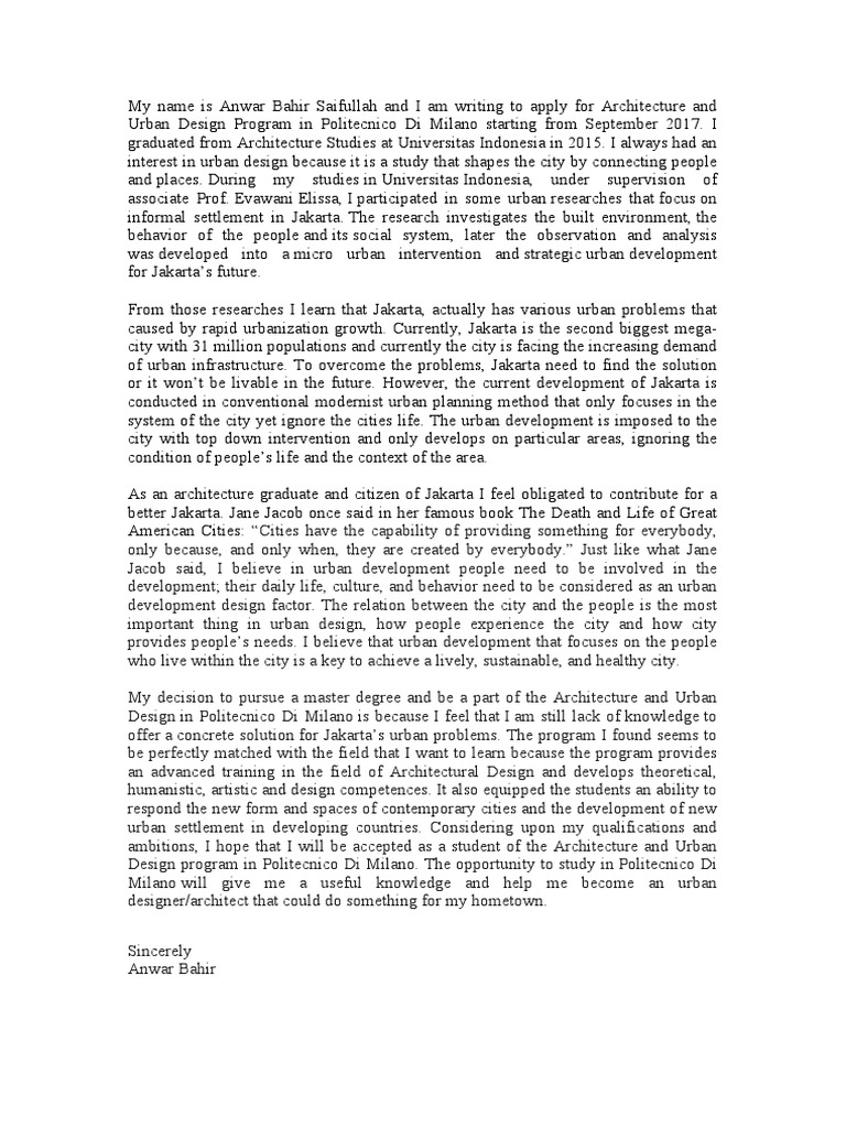 Motivation Letter | PDF | Urban Design | Jakarta