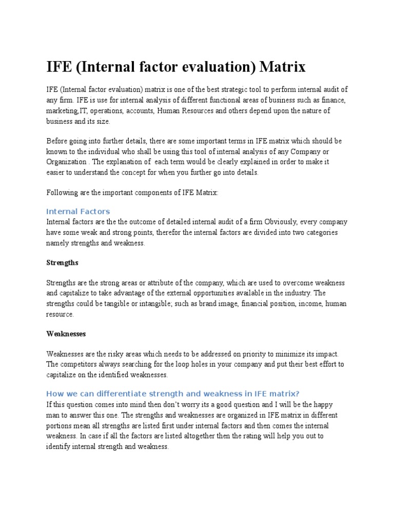 IFE (Internal Factor Evaluation) Matrix: Strengths | Download Free PDF ...