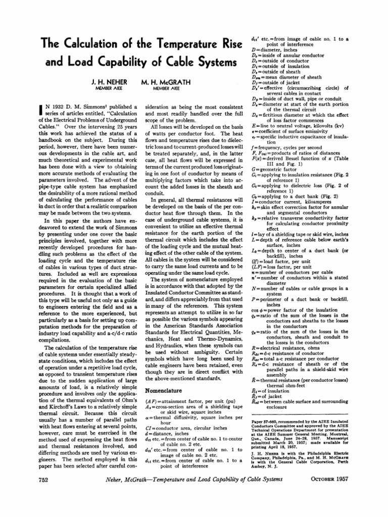 The Calculation of The Temperature Rise and Load Capability of Cable ...