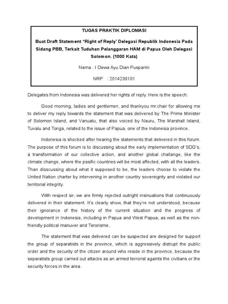 Draft Statement Rights of Reply | PDF | Human Rights | United Nations