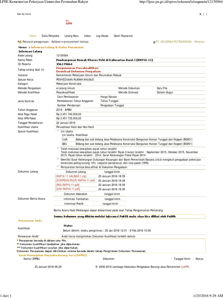 LPSE Kementerian Pekerjaan Umum Dan Perumahan Rakyat | PDF