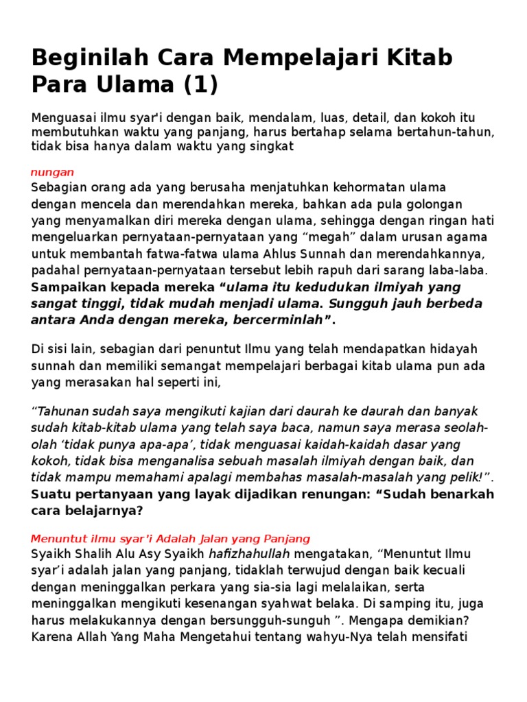 Beginilah Cara Mempelajari Kitab para Ulama | PDF