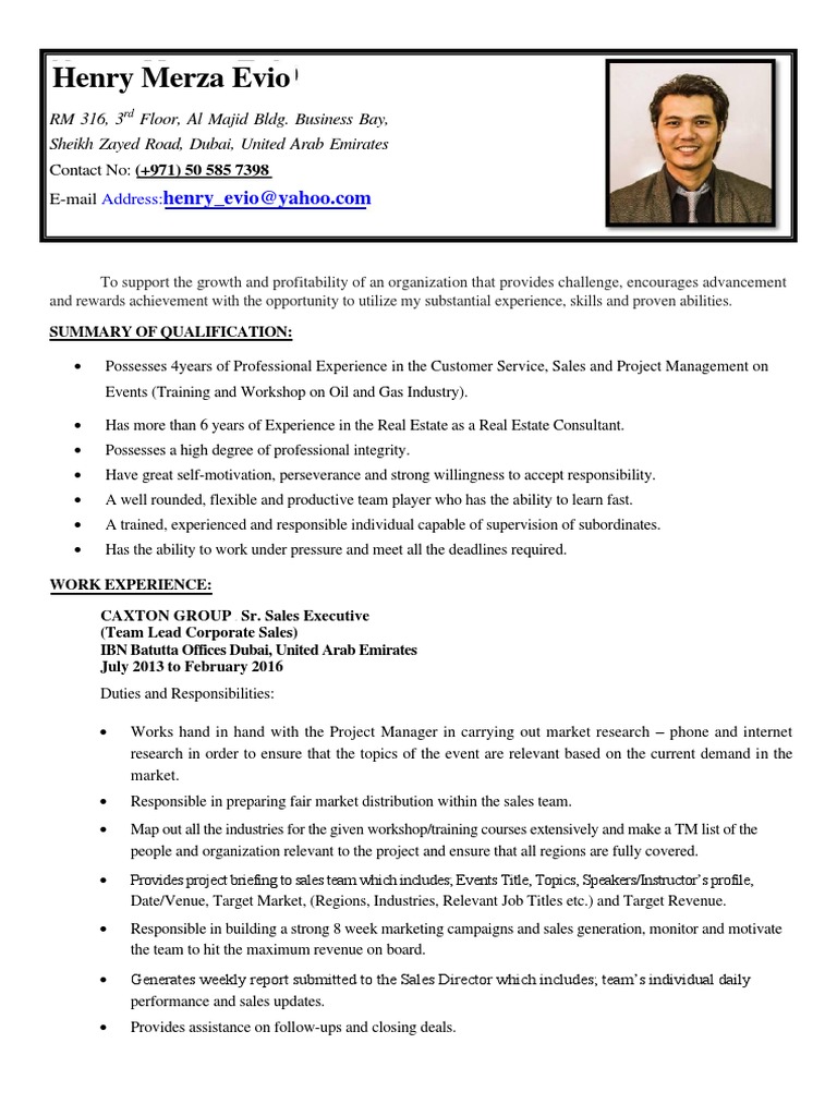 CV Henry Evio Updated | PDF | Sales | Dubai