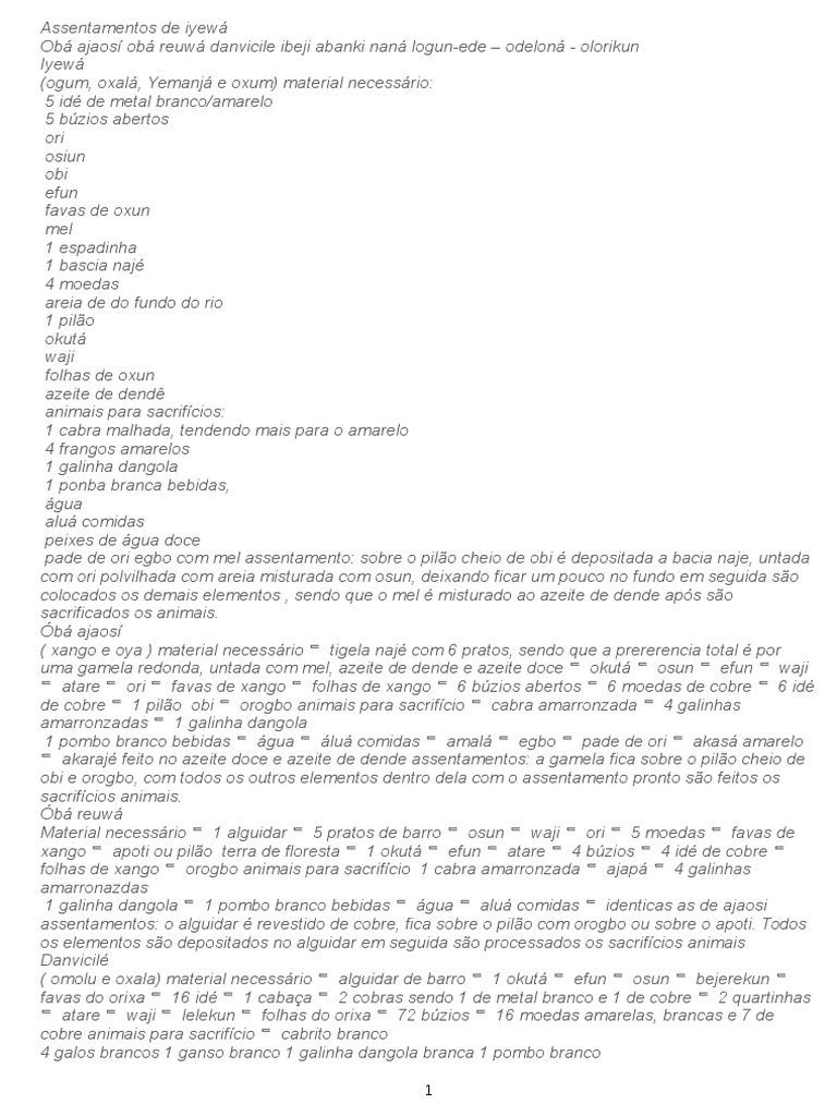 Assentamentos de Ogun 1 Wari 2 Elegbede 3 Xoroke 4 Olode 5 Ale 6 Ogunja 7 Meje | PDF | Santeria ...