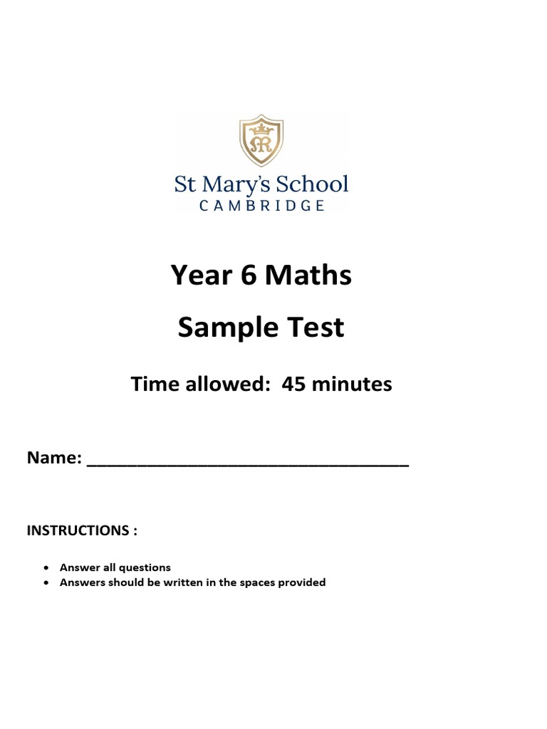 Year 6 Maths Sample Test Paper | PDF | Fraction (Mathematics ...