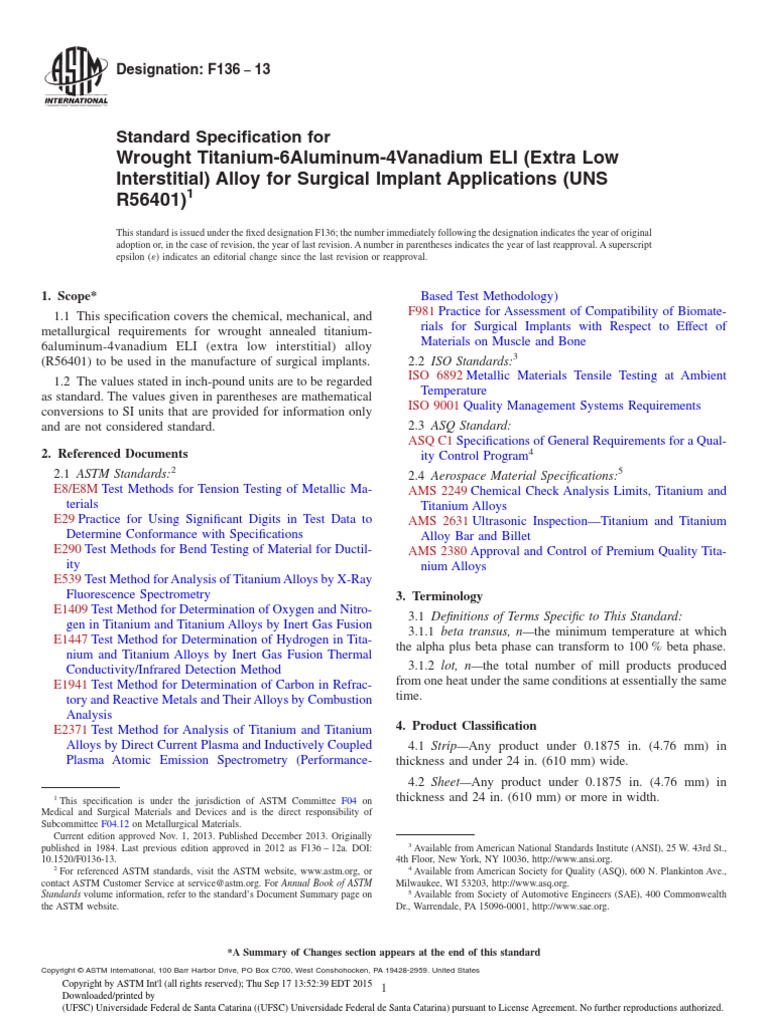 ASTM F 136 | Titanium | Alloy