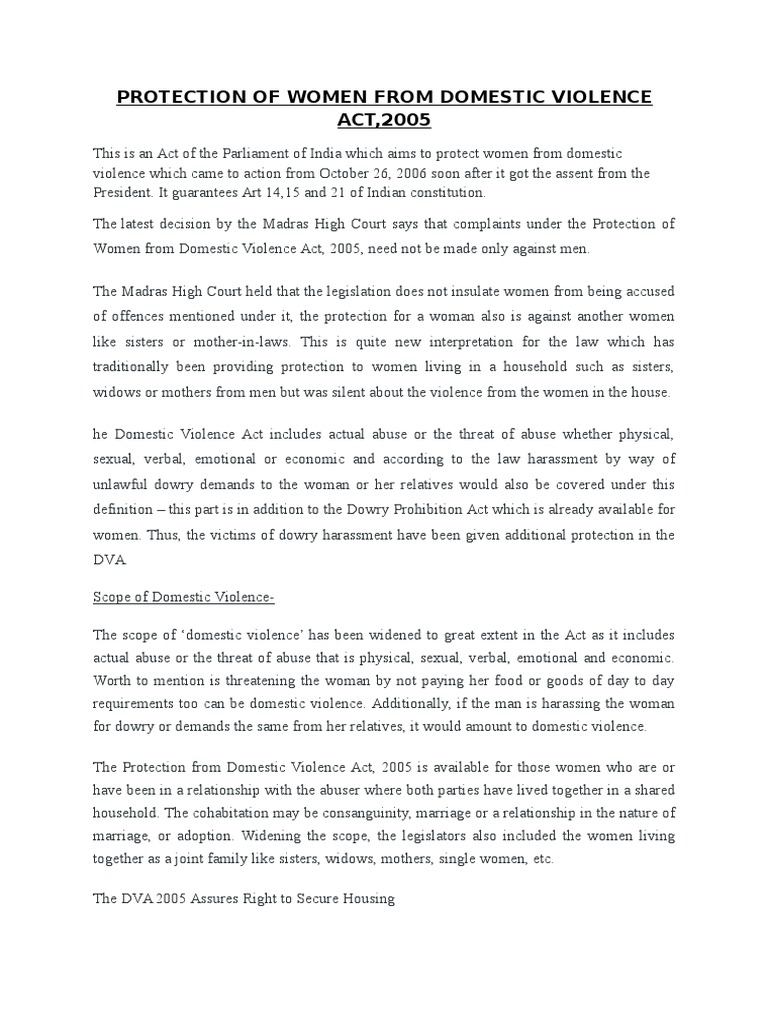 Protection of Women From Domestic Violence Act | PDF | Domestic ...
