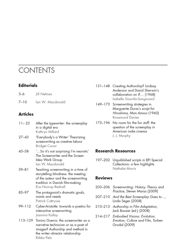 Journal of Screenwriting 1.1 | PDF | Filmmaking | Screenwriting