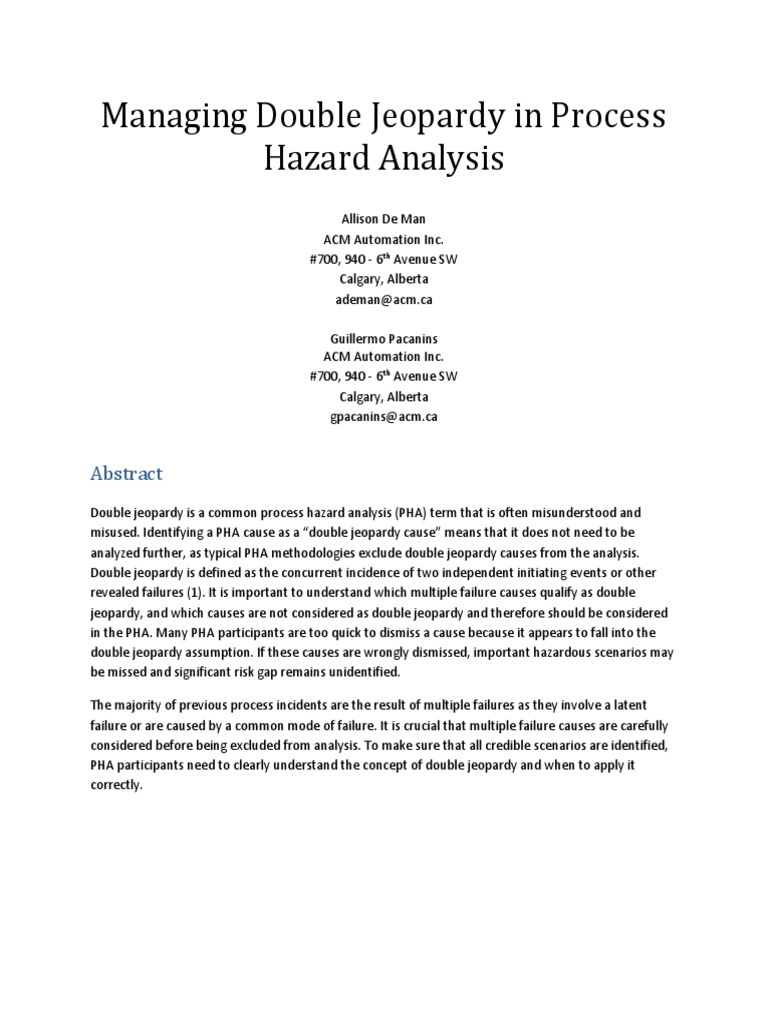 Managing Double Jeopardy in Process Hazard Analysis - Allison de Man ...