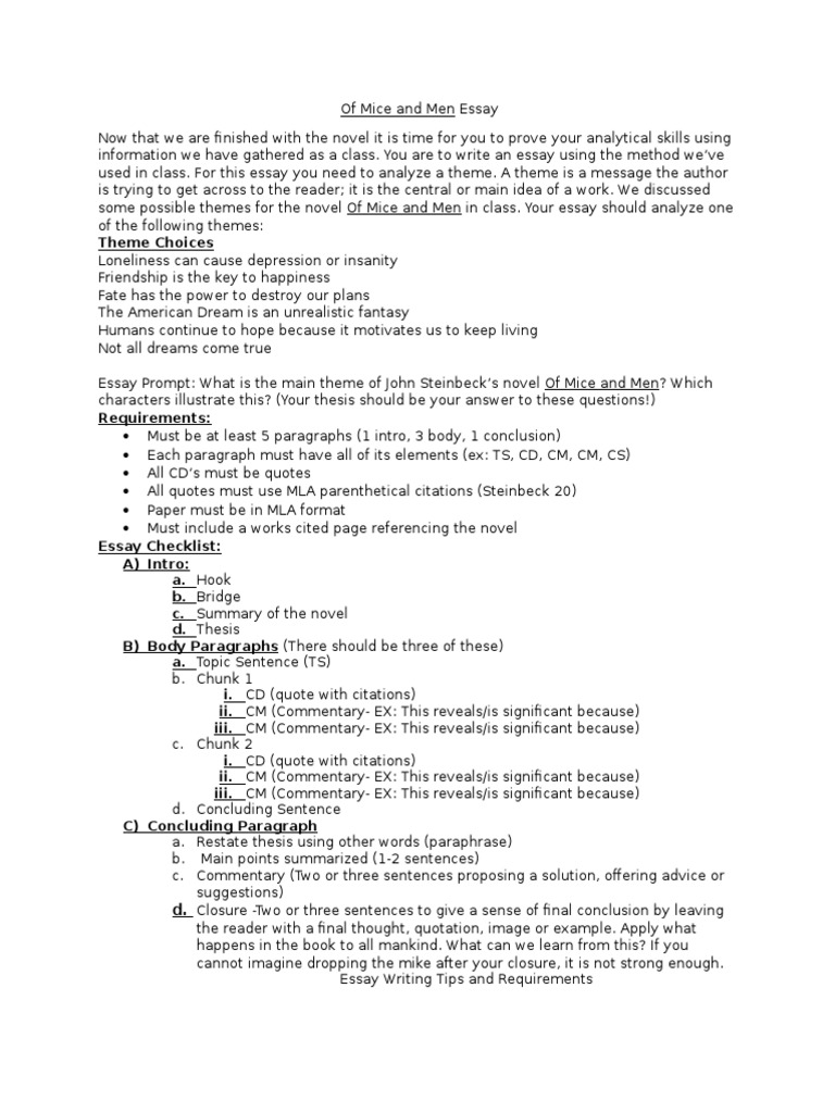 Of Mice and Men Essay | PDF | Essays | Citation