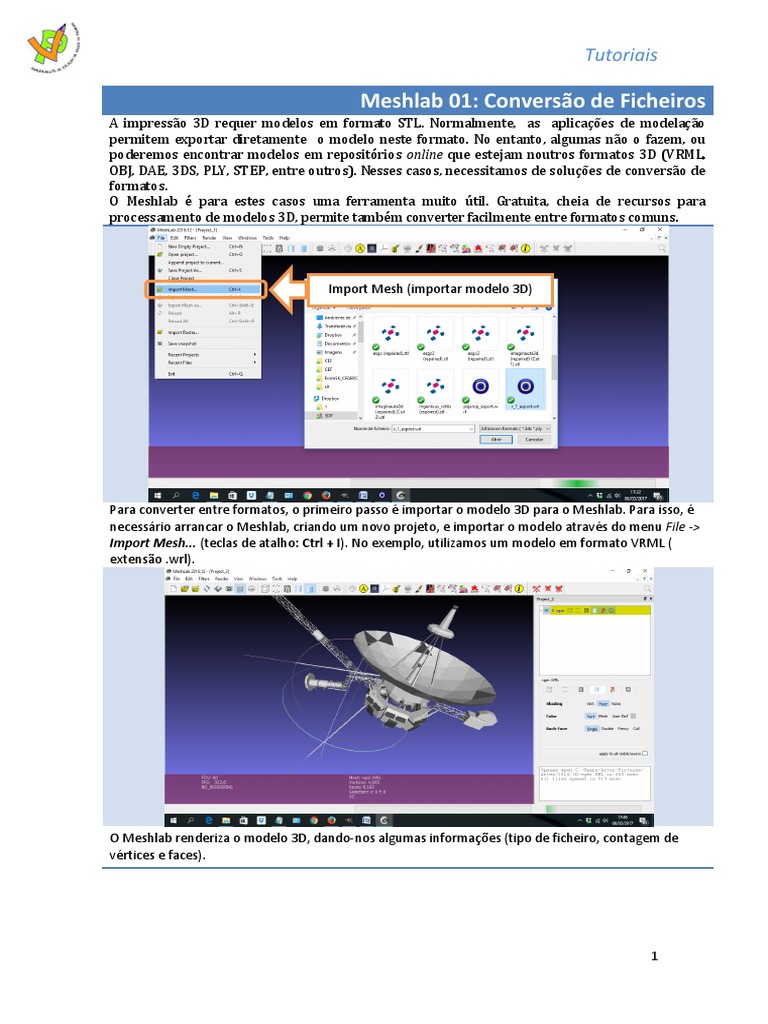 Tutorial Meshlab 01: Conversão de Ficheiros | PDF | Impressão 3D ...