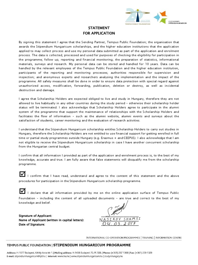 Statement For Application | PDF | Information | Science
