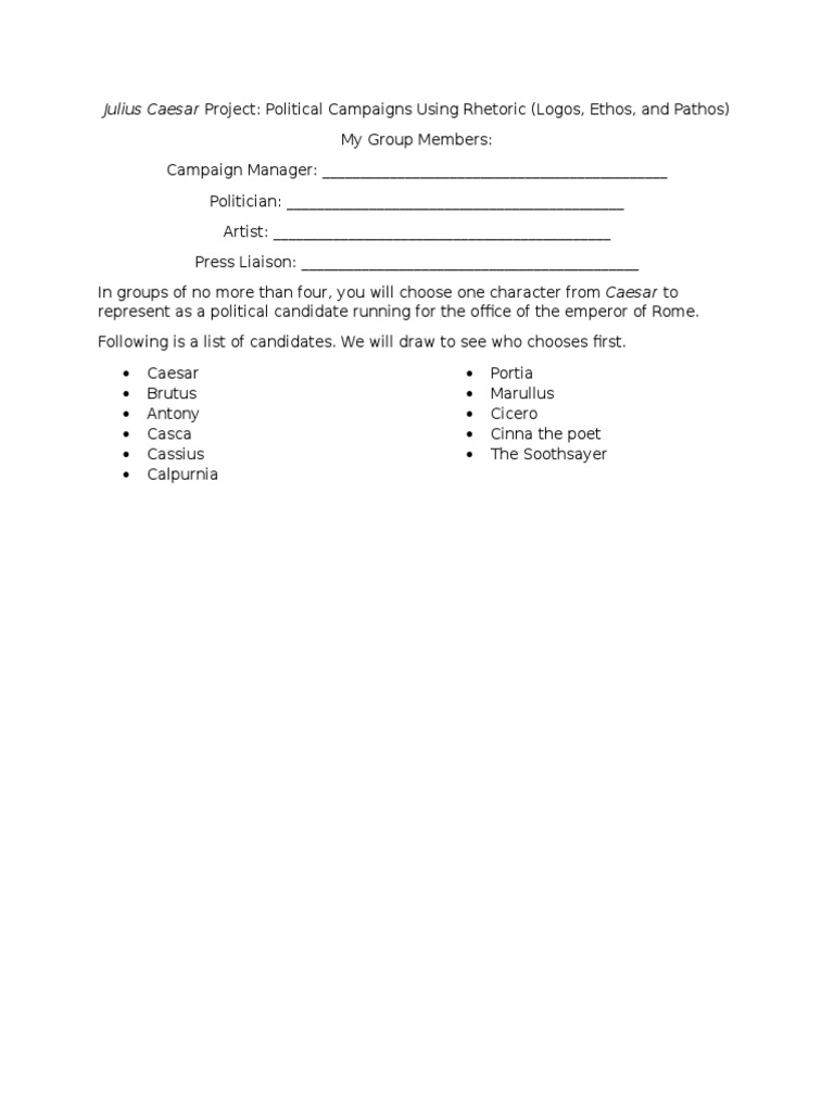 Julius Caesar Project | PDF | Logos | Marcus Junius Brutus The Younger