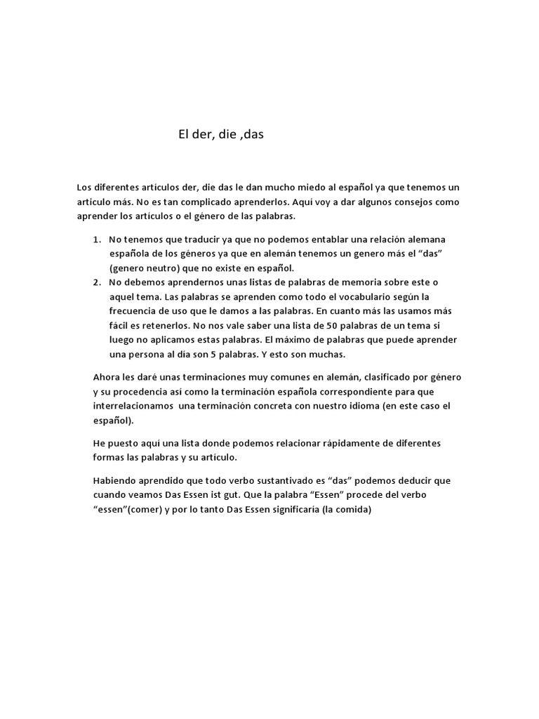 El Der Die Das PDF | PDF | Lengua española | Idioma aleman