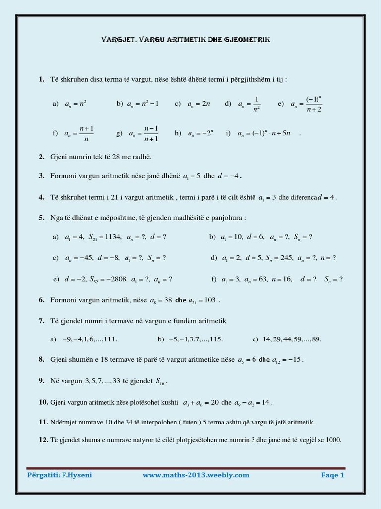 Vargjet Vargu Aritmetik Dhe Gjeometrik | PDF