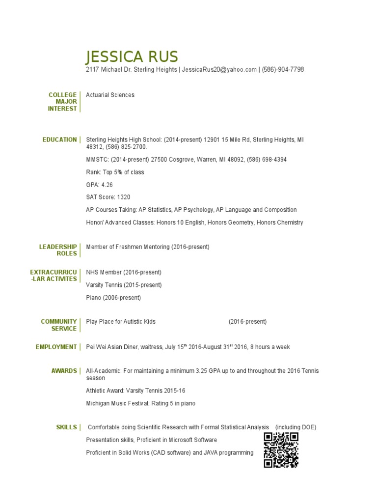 Jessica Rus: College Major Interest | PDF