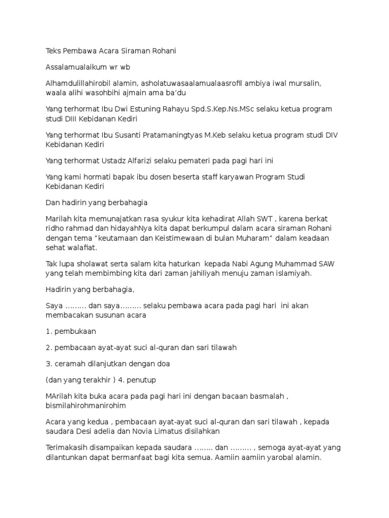 Teks Pembawa Acara Siraman Rohani | PDF