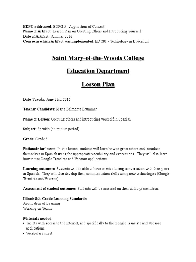 Spanish Self-Introduction Lesson Plan | PDF | Lesson Plan | Translations