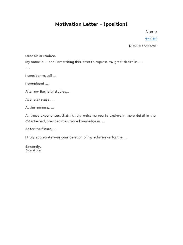 Motivation Letter Template | PDF