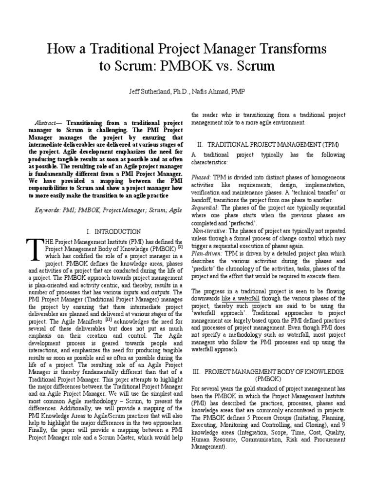 PMBOK vs. Scrum Agile2011 | PDF | Scrum (Software Development) | Agile ...