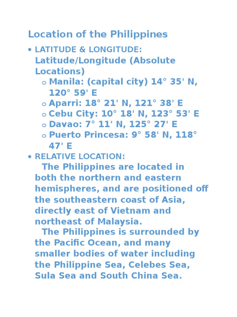 Location of The Philippines: Latitude & Longitude | PDF