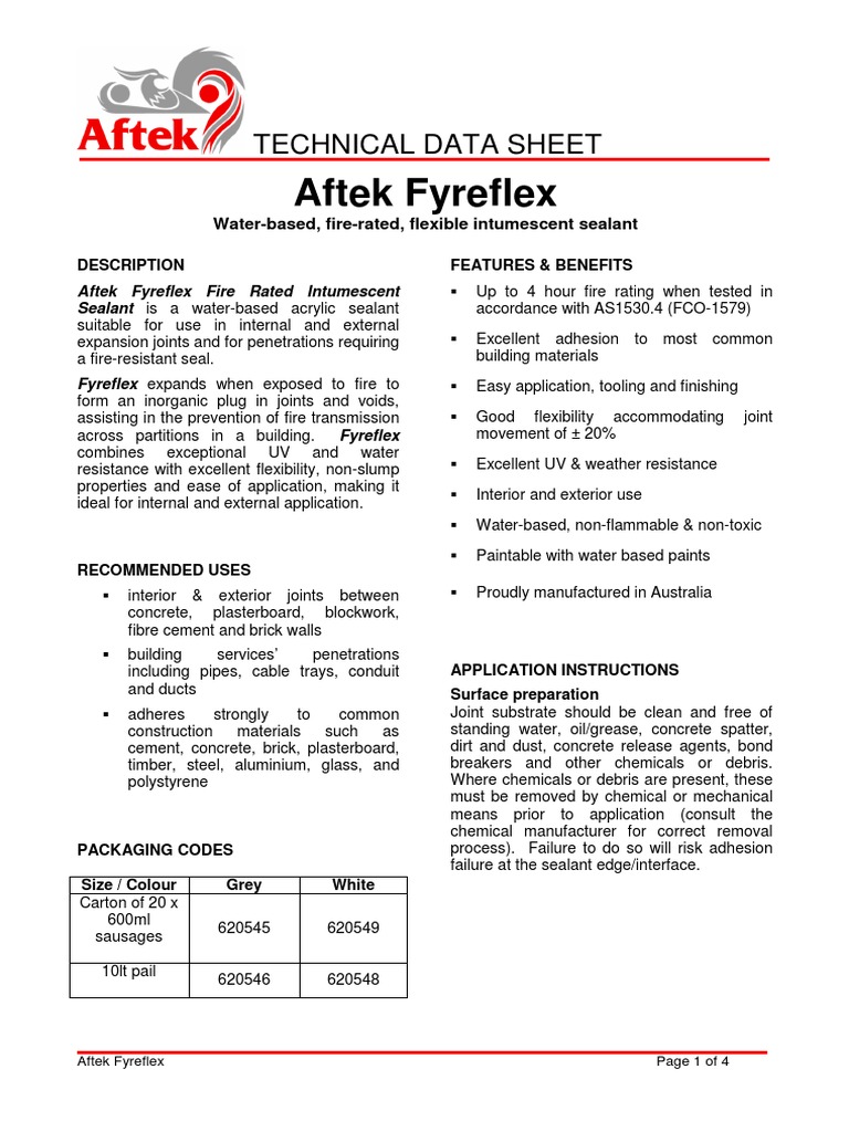 Aftek Fyreflex Jun14 Tds - Fire Sealant | PDF | Concrete | Manmade ...