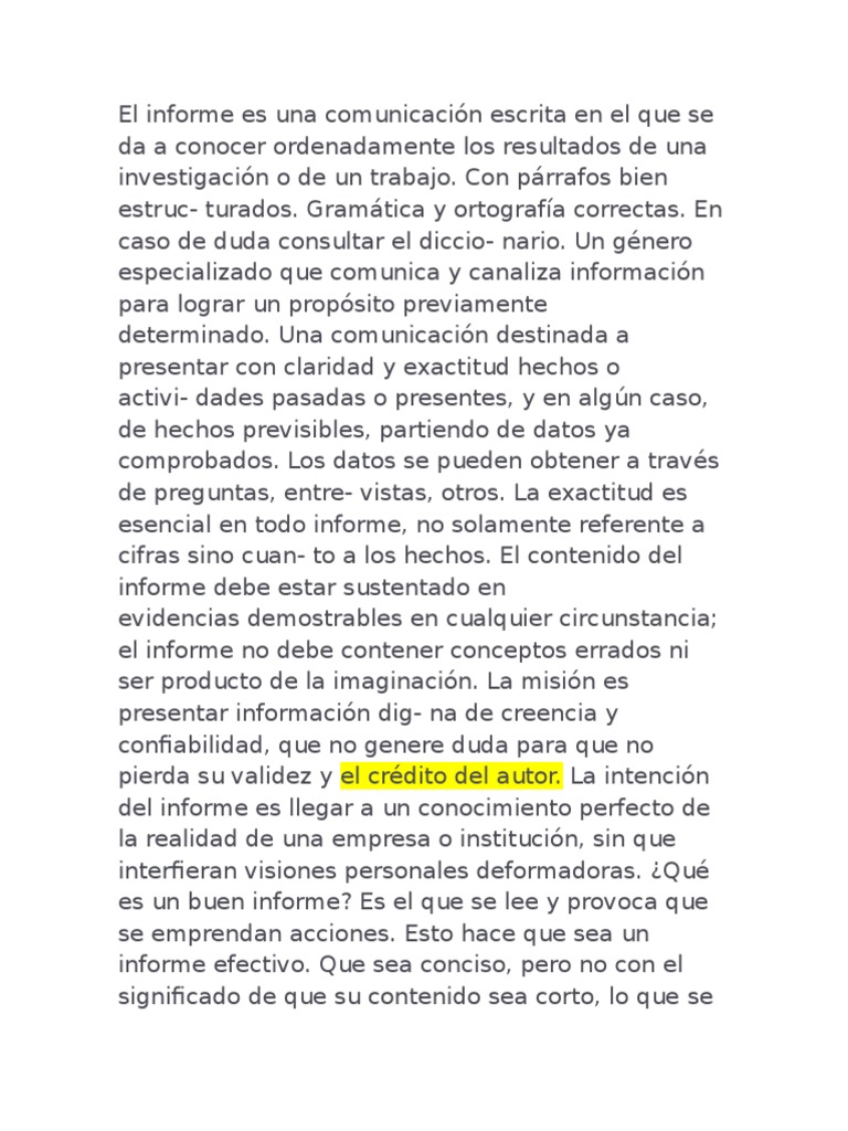 El Informe Es Una Comunicación Escrita en El Que Se Da a Conocer ...