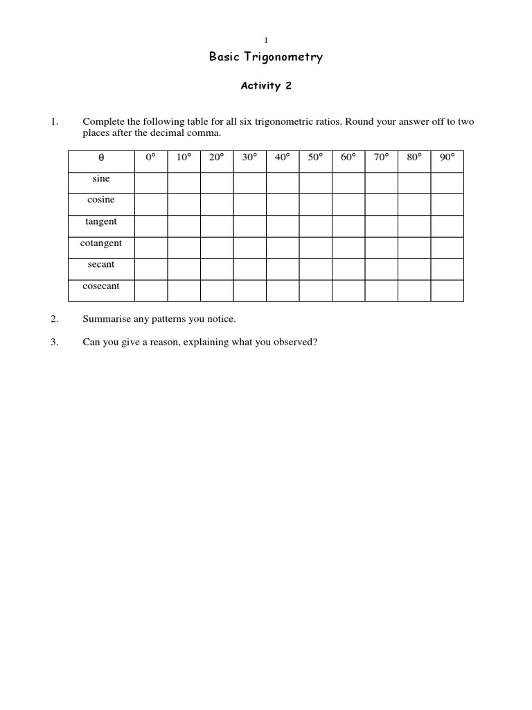 Basic Trigonometry Activity 2 | PDF