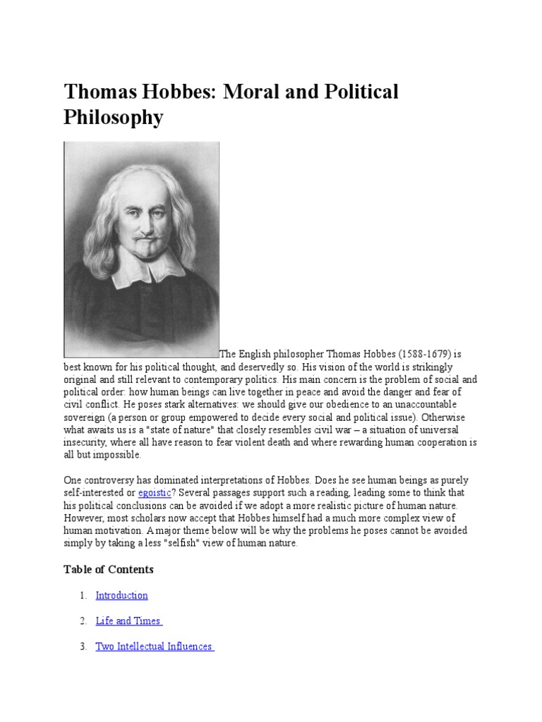 Thomas Hobbes: Moral and Political Philosophy: Egoistic | PDF | Thomas ...