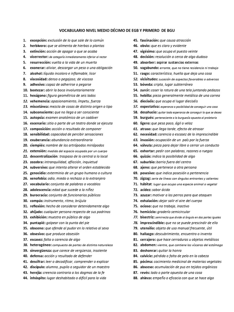 Vocabulario Nivel Medio | PDF | Naturaleza
