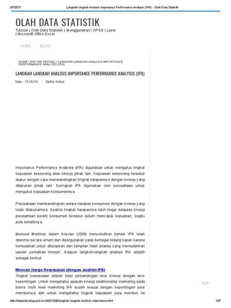 Langkah-Langkah Analisis Importance Performance Analysis (IPA) - Olah Data Statistik | PDF