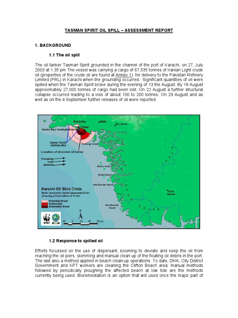 TASMAN SPIRIT OIL SPILL Off Karachi Major Pollution Event | PDF ...