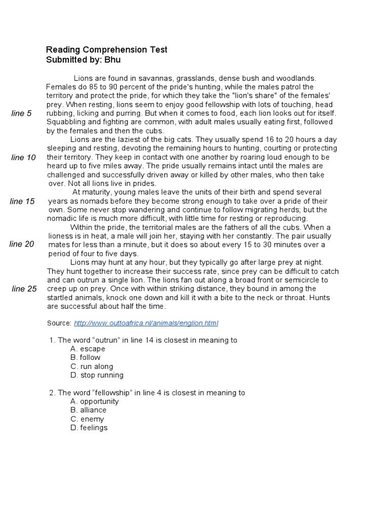 Readingcomprehensiontest | PDF