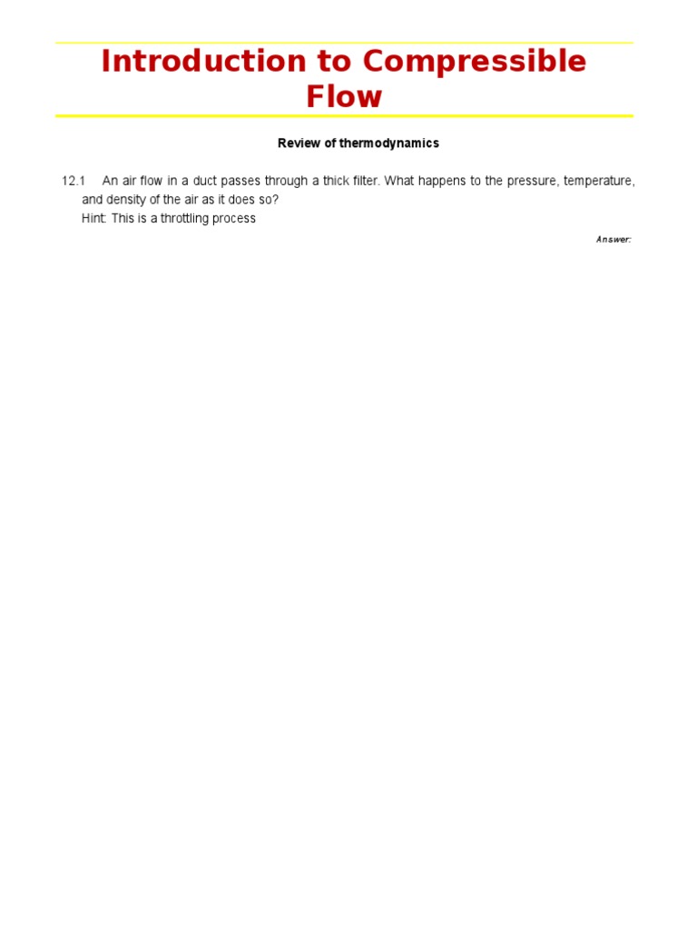 Problems - Chapter 12 Introduction To Compressible Flow | PDF | Mach ...