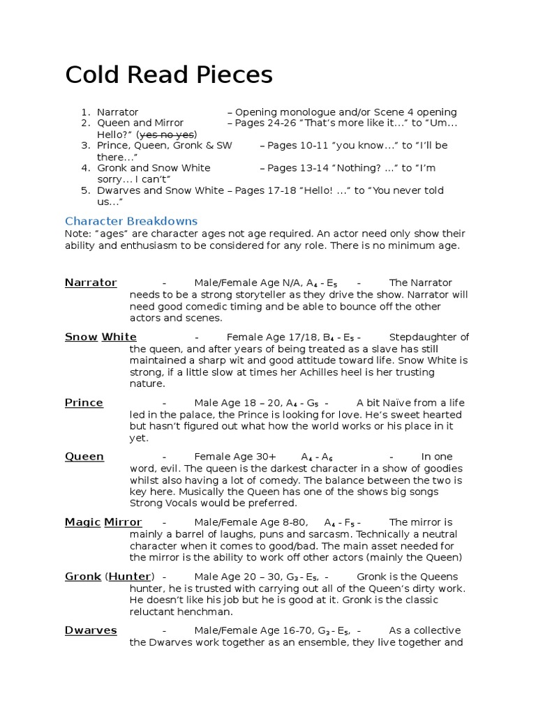 Snow White Character Breakdown Guide | PDF | Poetry