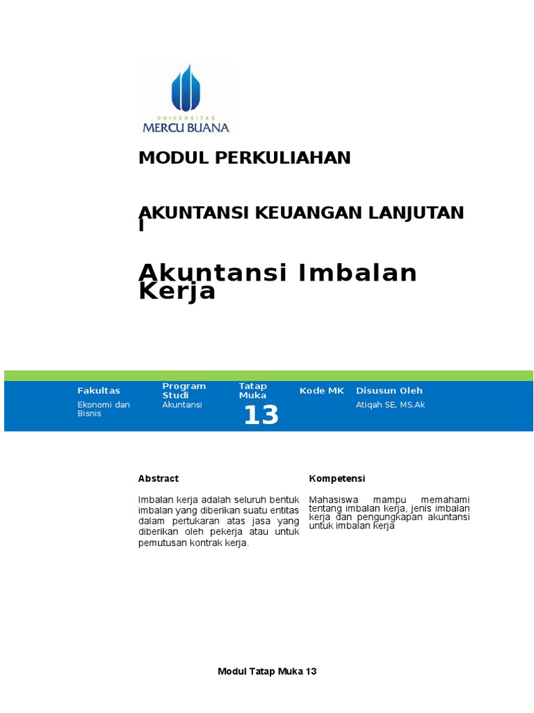 Modul Akuntansi Keuangan Lanjutan I (TM14) | PDF