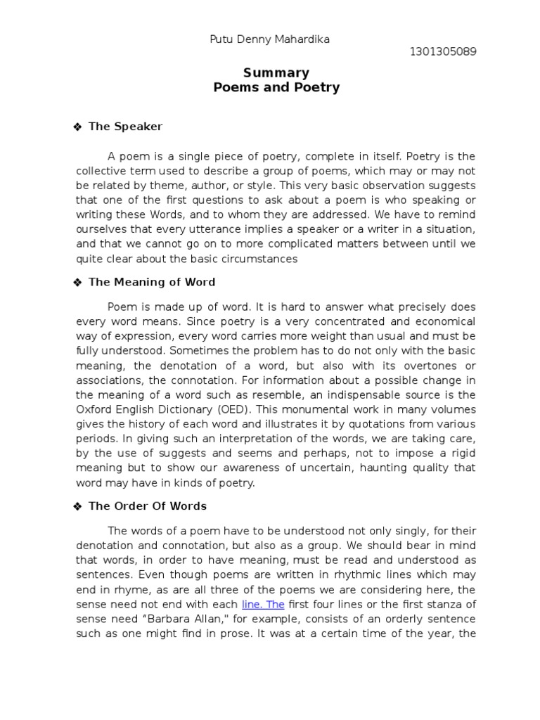 Summary Poetry Analysis | Poetry | Sentence (Linguistics)