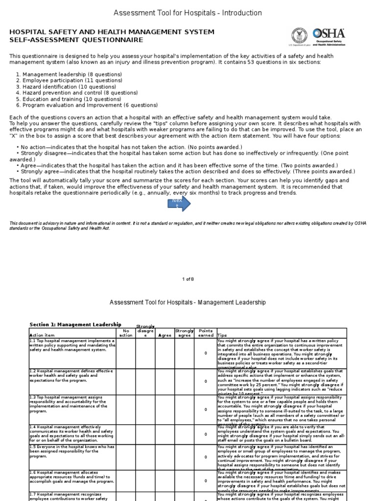 Assessment Tool For Hospitals - Introduction: Hospital Safety and ...