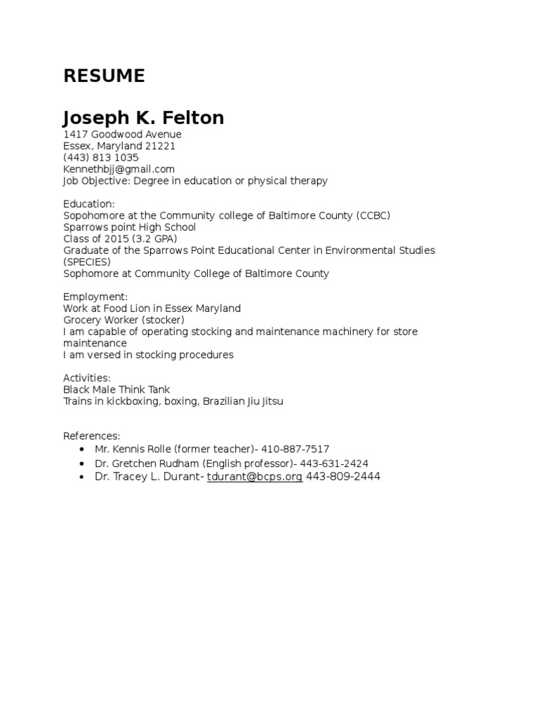 Joseph Felton Resume | PDF