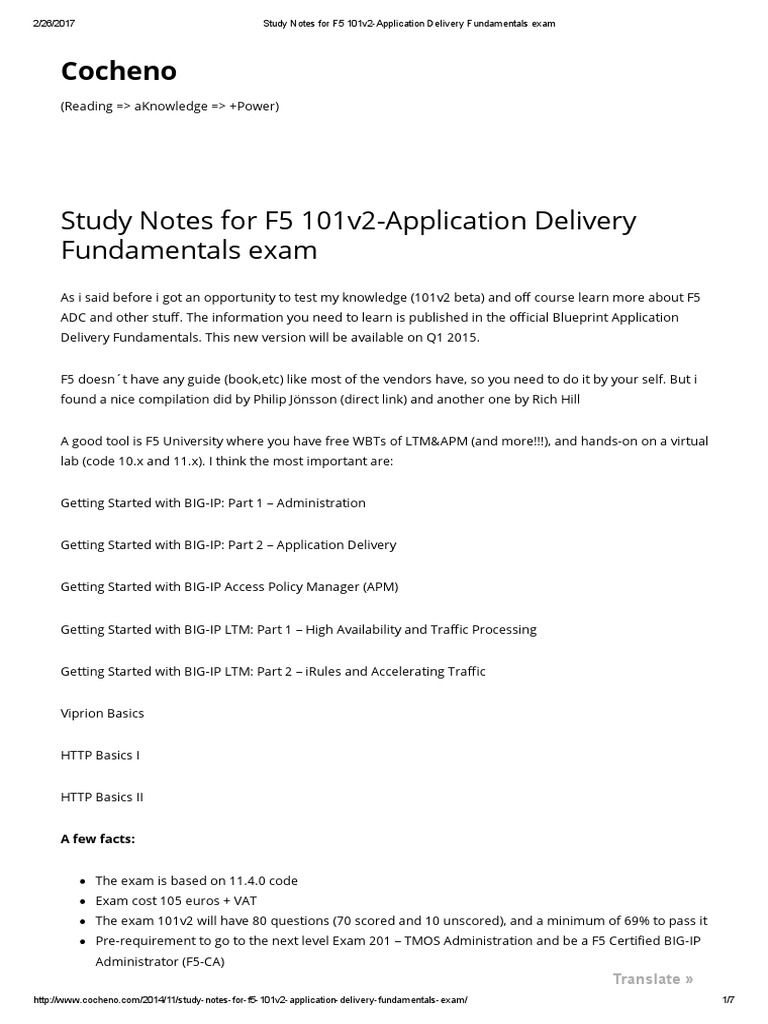 Study Notes For F5 101v2-Application Delivery Fundamentals Exam | PDF ...