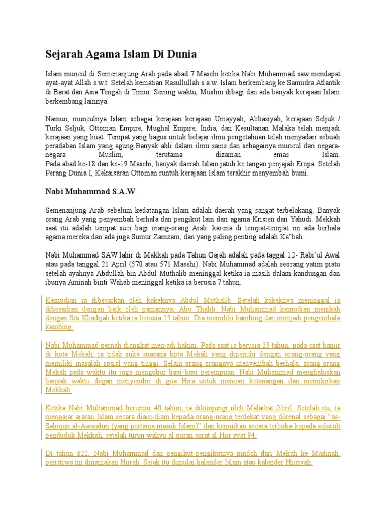 Sejarah Agama Islam Di Dunia | PDF