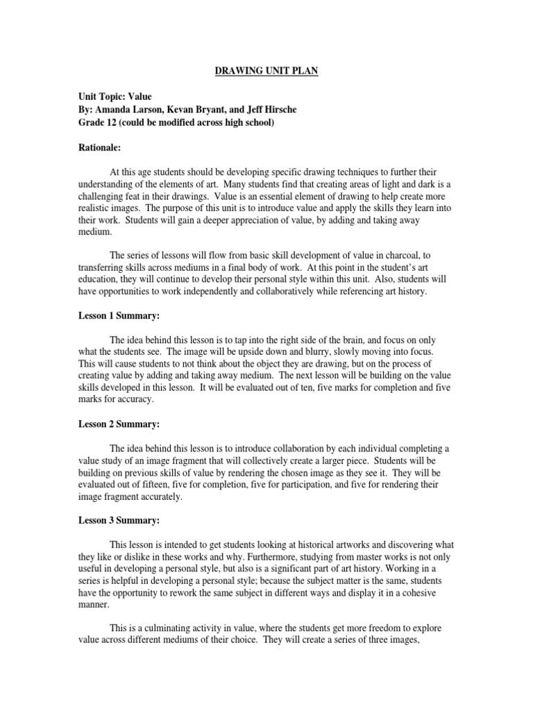 Drawing Unit Plan and Rationale | PDF | Drawing | Educational Assessment
