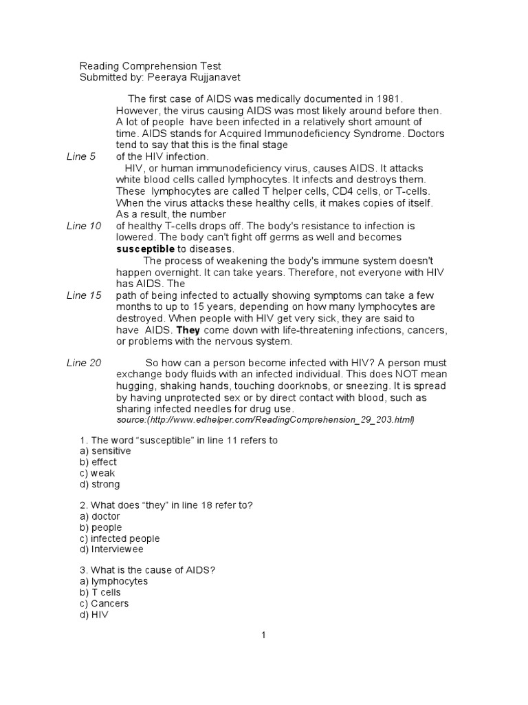 Reading Comprehension Test | PDF | Plate Tectonics | Hiv/Aids