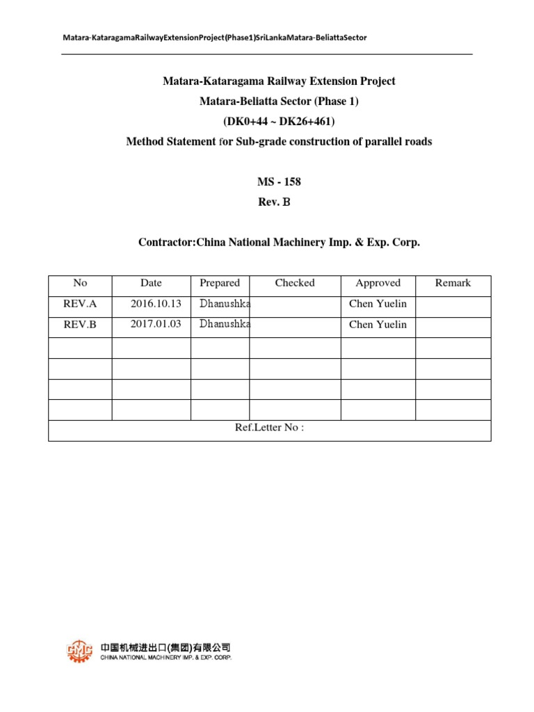 MS 158 - Method Statement For Sub-Grade Construction of Parallel Roads | PDF | Infrastructure ...